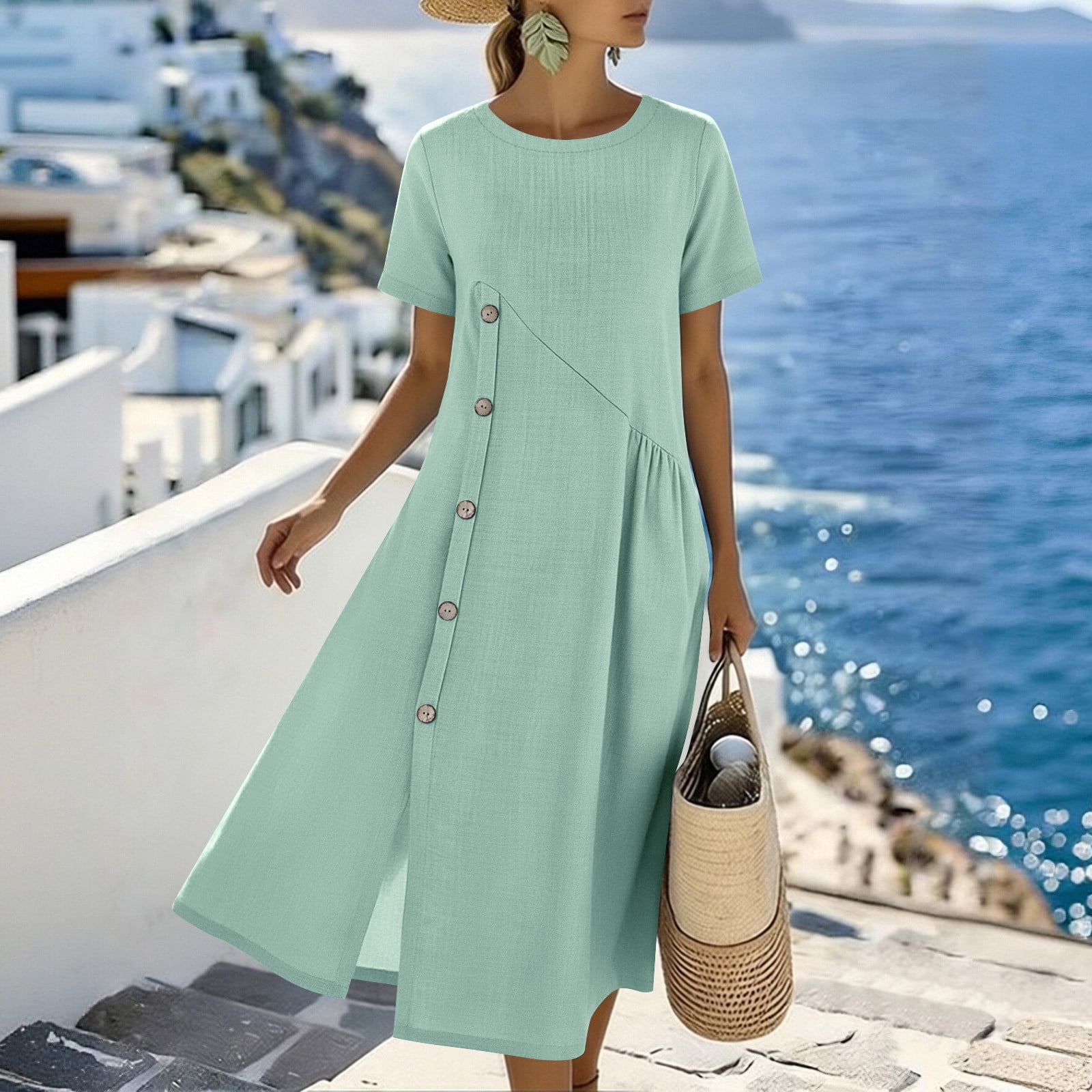 Click here for Danhjin Women Linen Dresses Summer Button Down Cas... prices