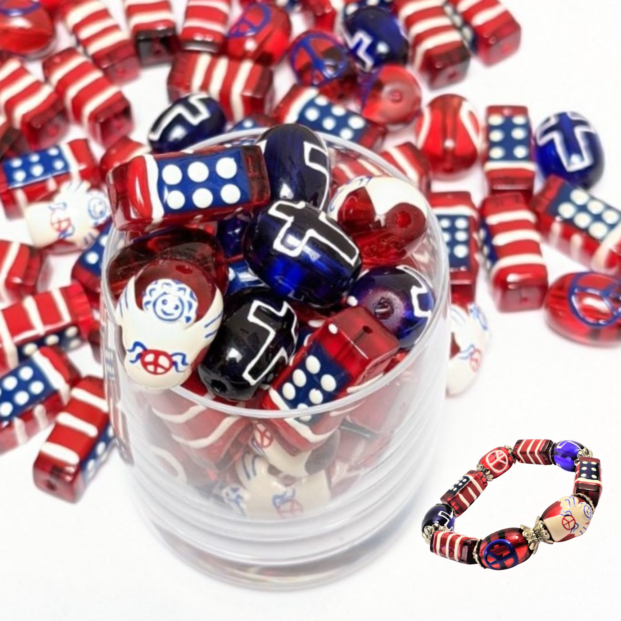 Country Beads For Bracelet, US America Flag Glass Beads Bulk For ...