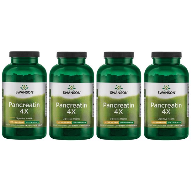 Swanson Pancreatin 4X - Triple Strength 375 mg 300 Tabs 4 Pack ...