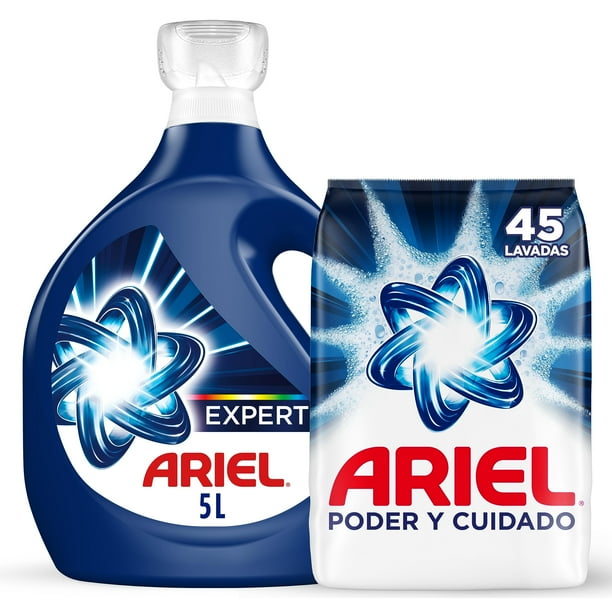 Ariel Detergente Líquido Doble Poder, 5 L + Ariel Detergente en Polvo ...