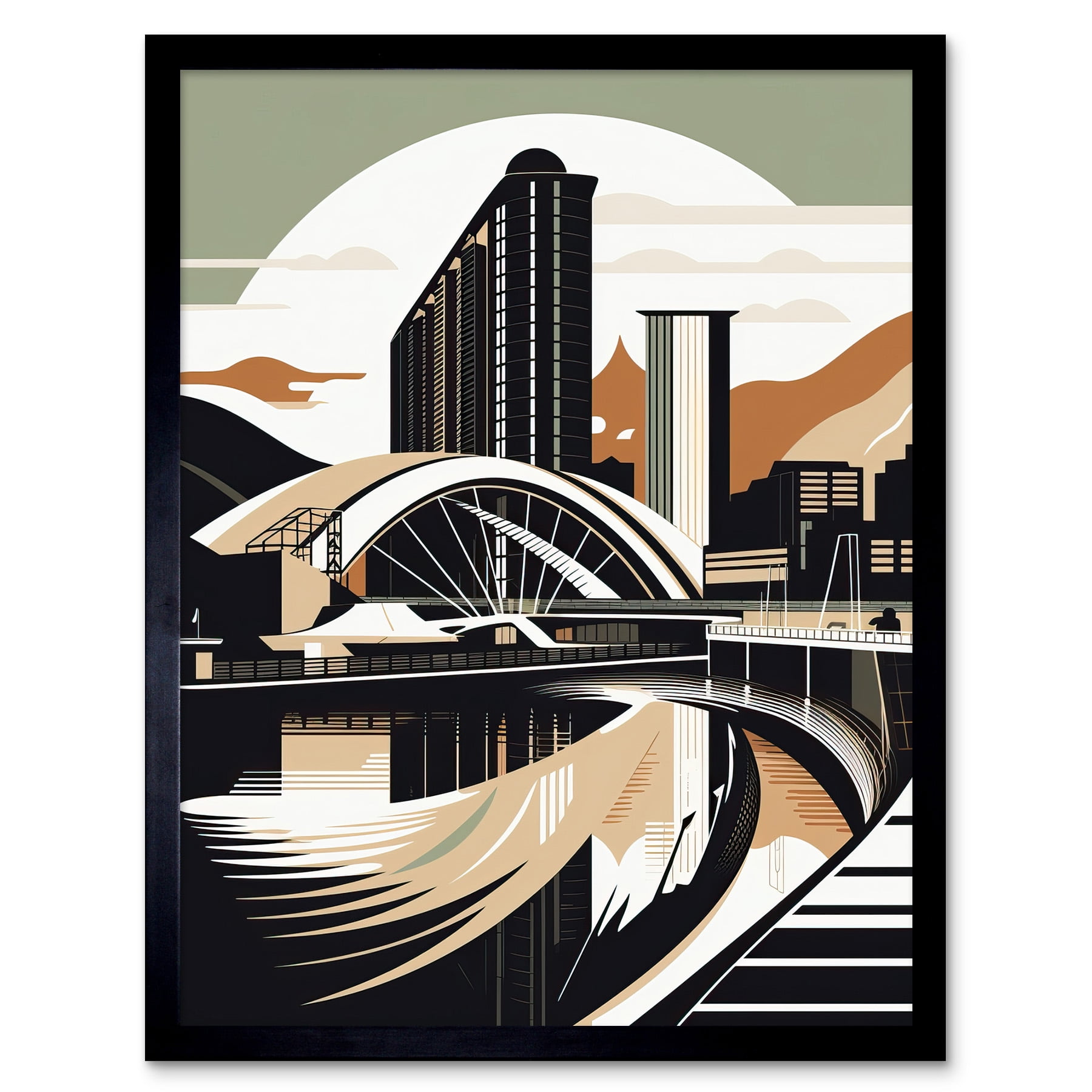 Clyde Arc Bridge Abstract Cityscape Illustration Art Print Framed ...