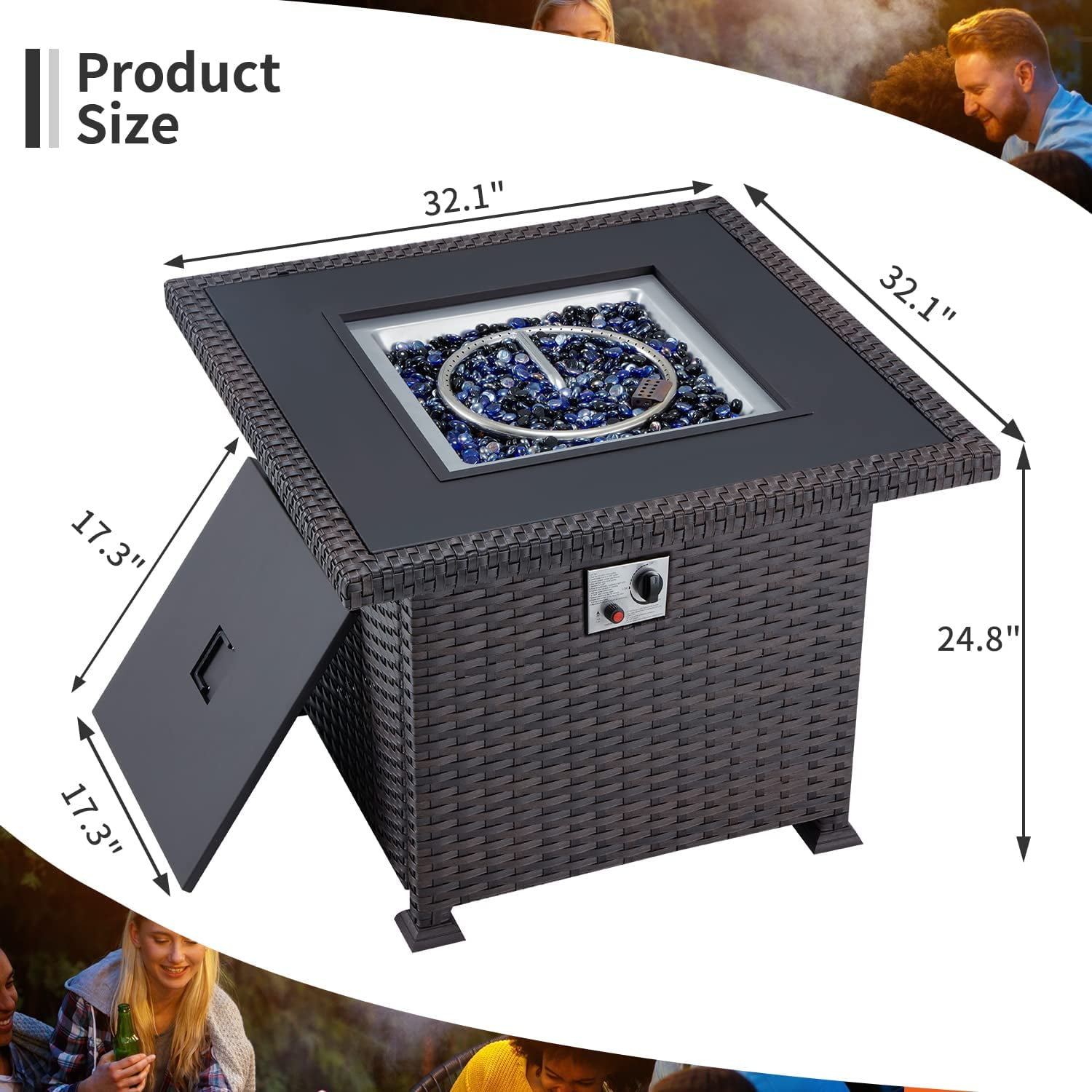 Buy Erommy 32'' Propane Fire Pit Table, CSA Certified 50,000 BTU Wicker ...