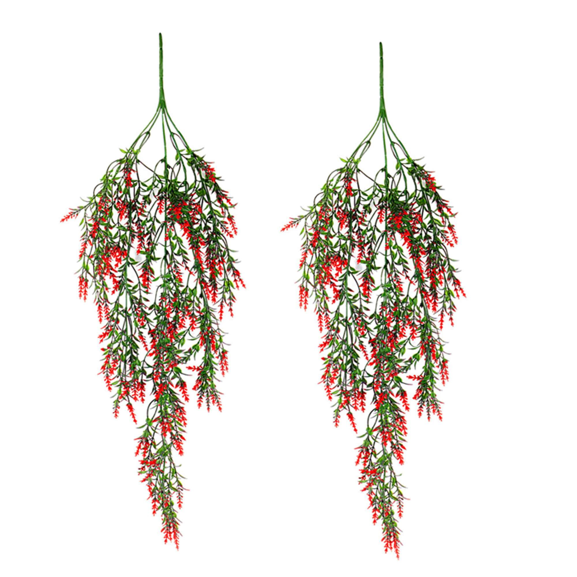 Luxtrada 2PCS Hanging Plants Artificial Lavender UV Resistant Plants ...