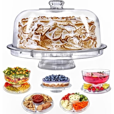 Libbey Selene Tall Multi-function Glass Cake Stand with Dome, Versatile ...