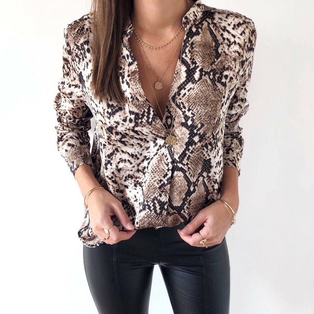 Click here for Kmbangi Women Snakeskin Shirt  Long Sleeve V-Neck... prices