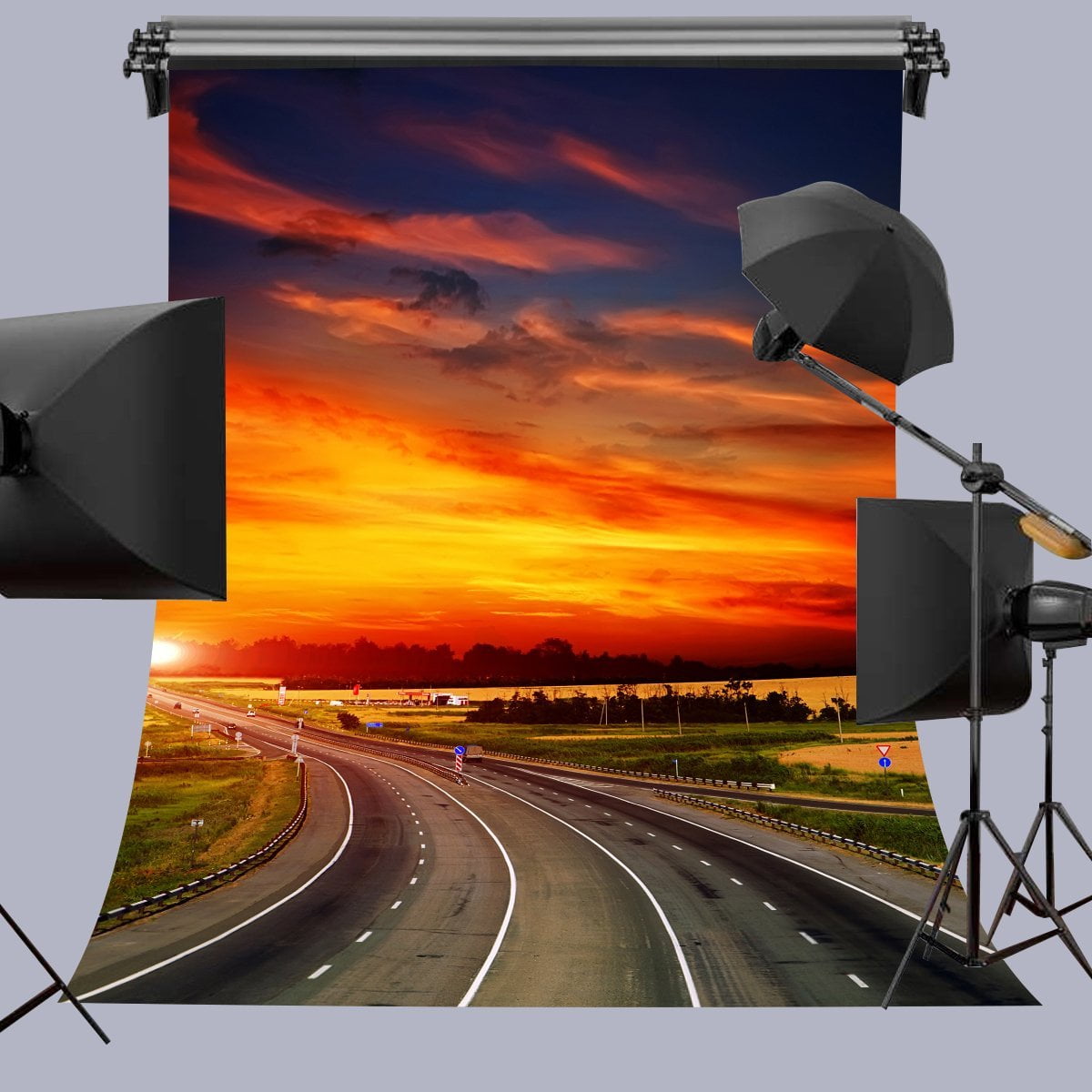 MOHome 5x7ft Highway Under Colorful Clouds Photography Backdrop Props ...