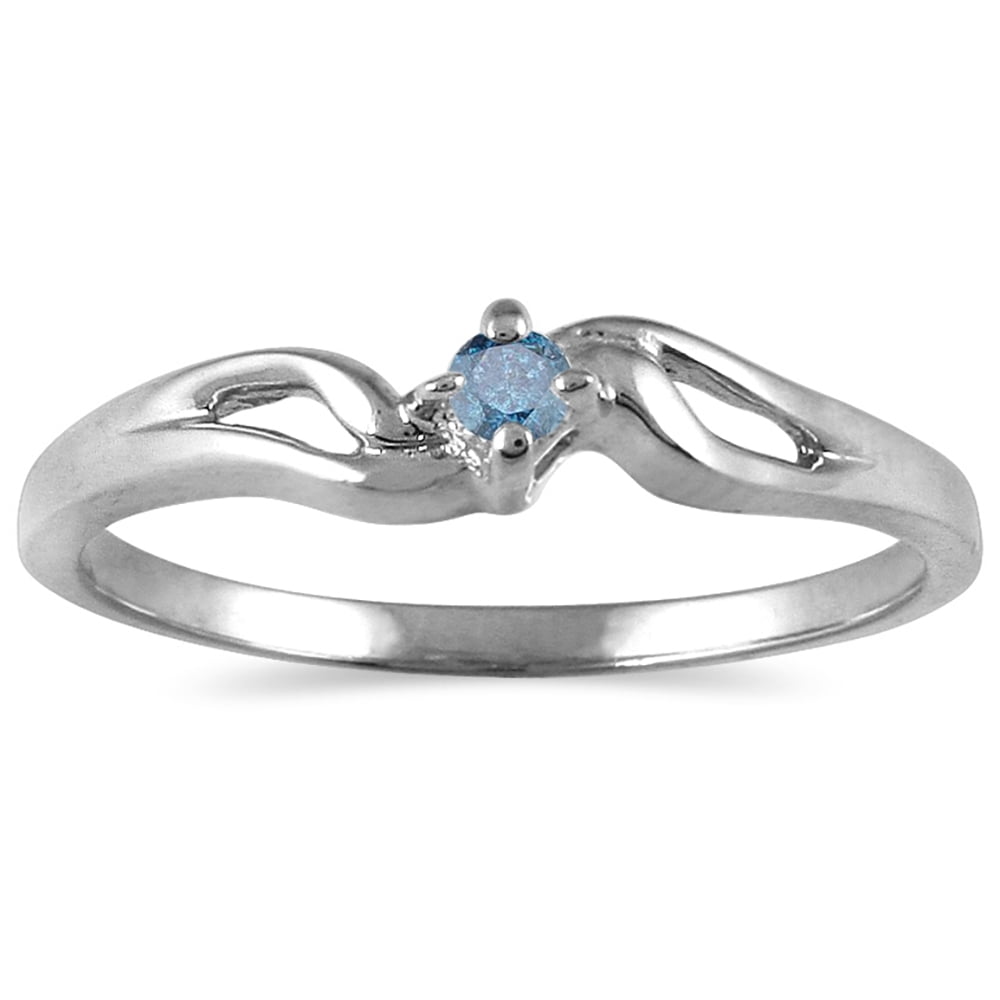 SZUL Women's .05 Carat Blue Diamond Promise ring in 10K White Gold ...