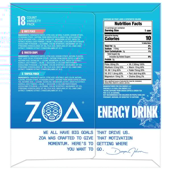 ZOA Energy Drink Variety Pack 12 fl oz Cans, 18 Count Assorted Flavors ...