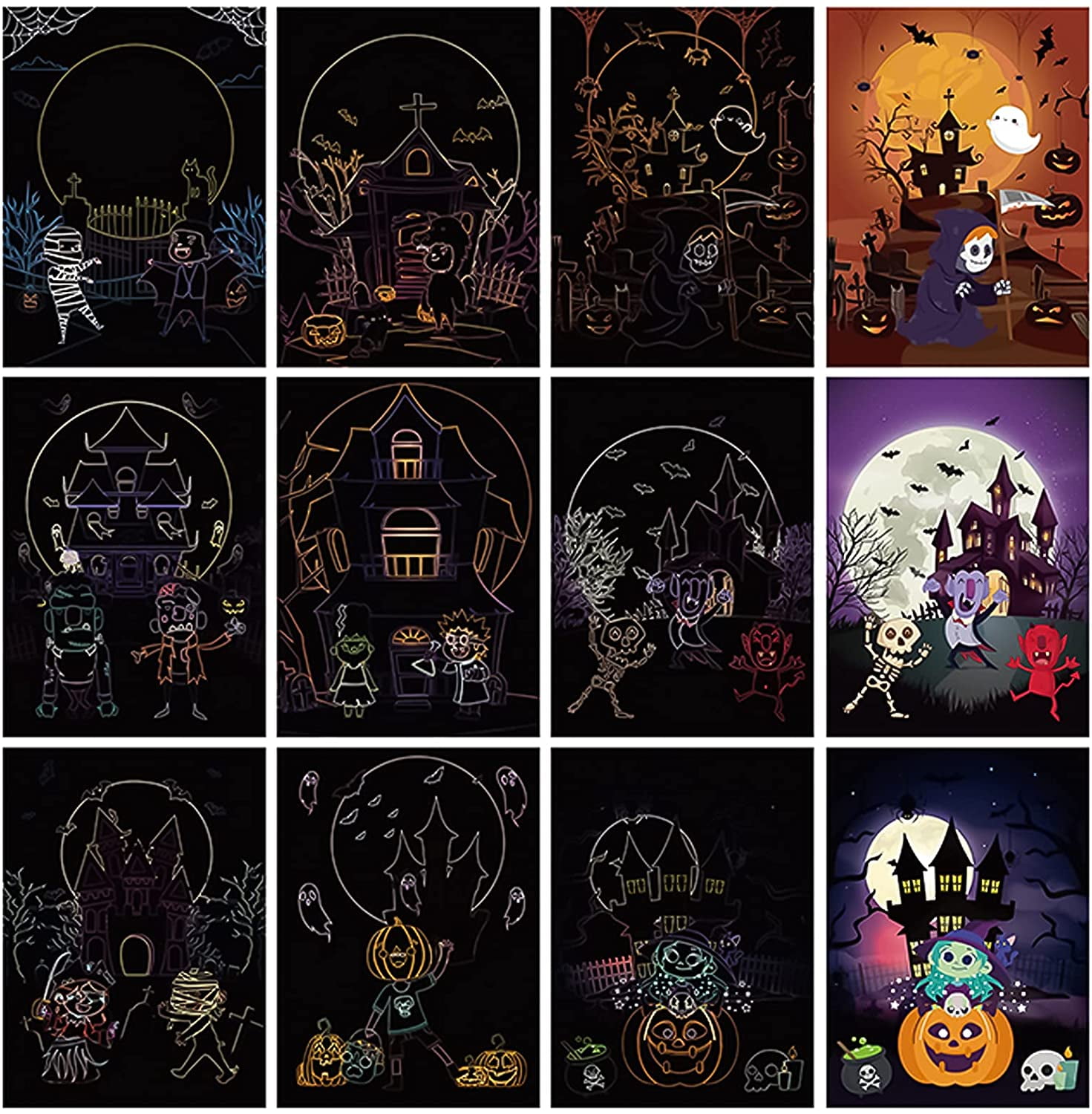 9 Pieces Christmas Scratch Paper Art Set, Rainbow Magic Paper Black ...