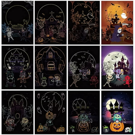 9 Pieces Christmas Scratch Paper Art Set, Rainbow Magic Paper Black ...