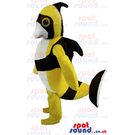 Yellow- Black And White Fish SPOTSOUND Mascot With Tail And Fins ...