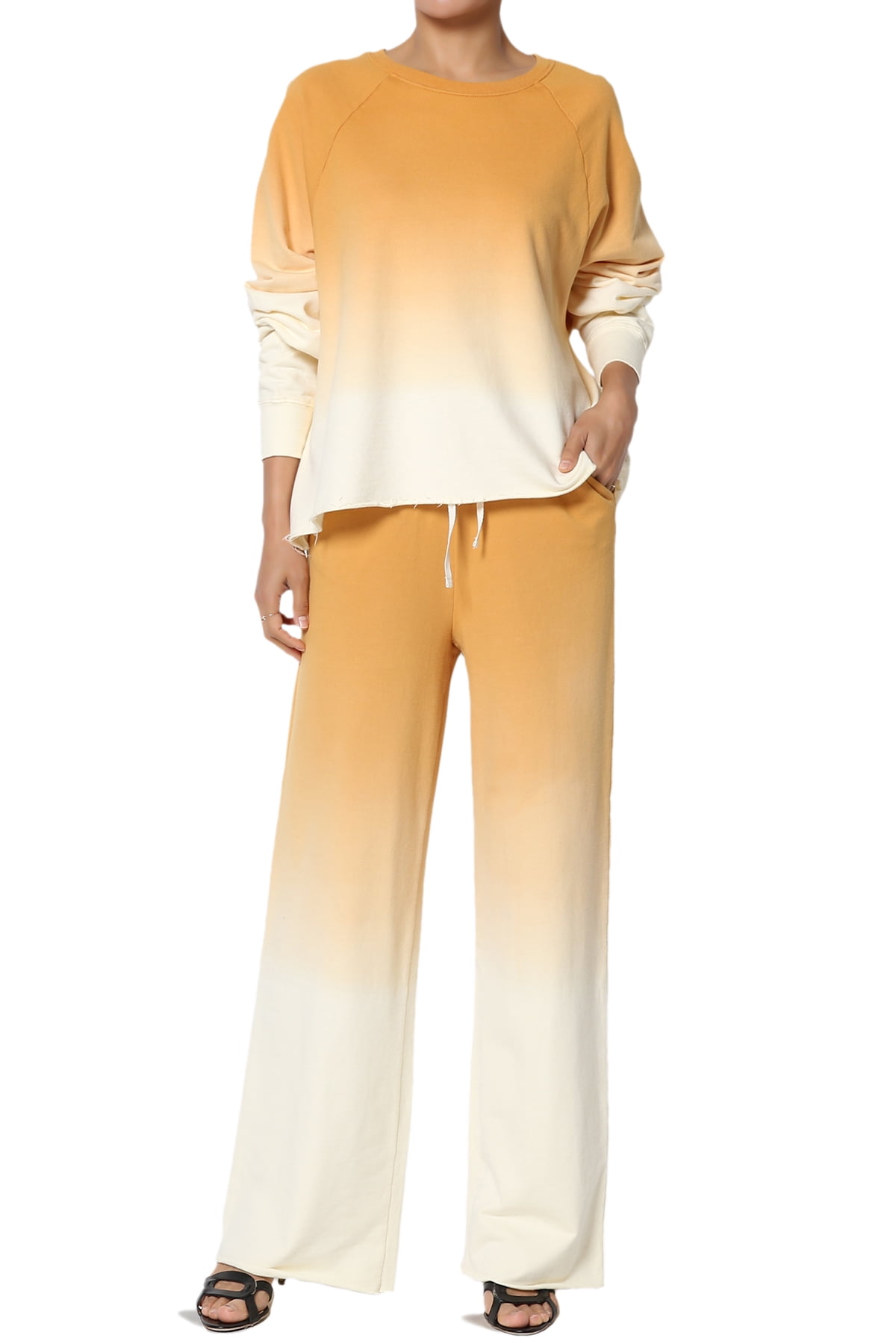 Womens Plus Tie Dye French Terry Long Sleeve Top Wide Leg Lounge Pants