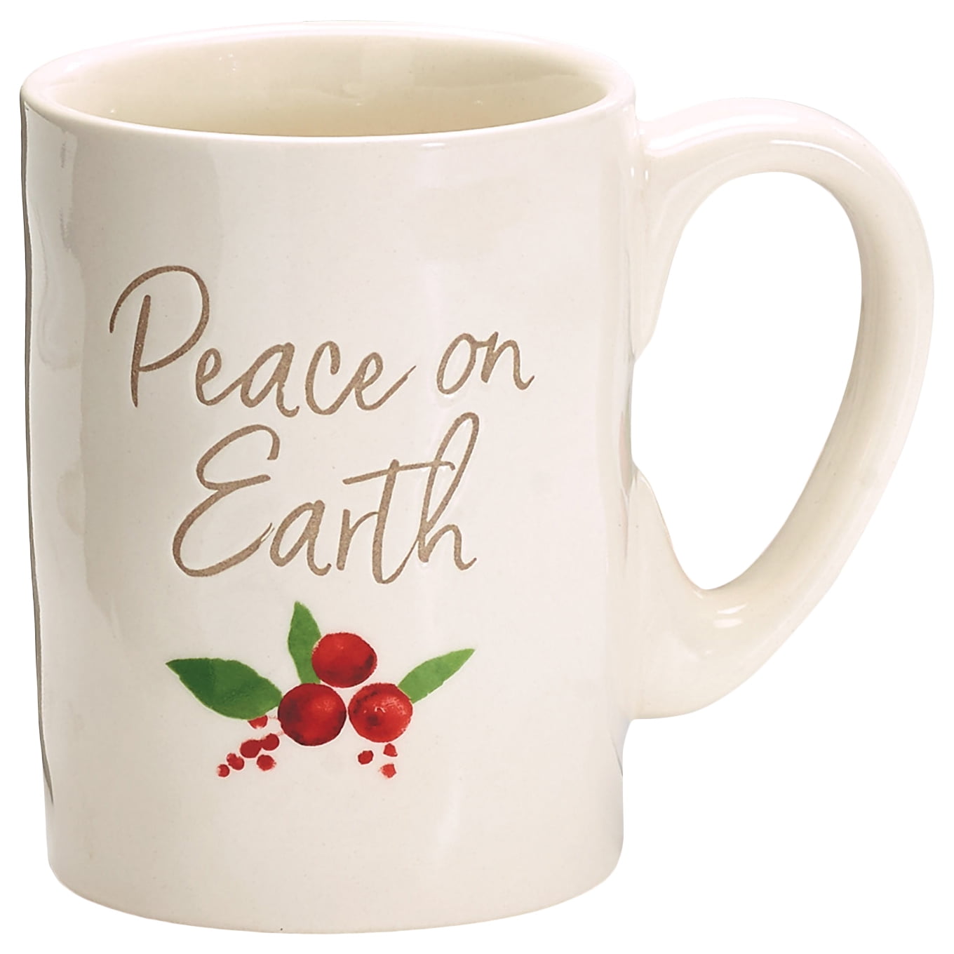 Peace On Earth Holly Winter White 16 ounce Glossy Ceramic Holiday ...