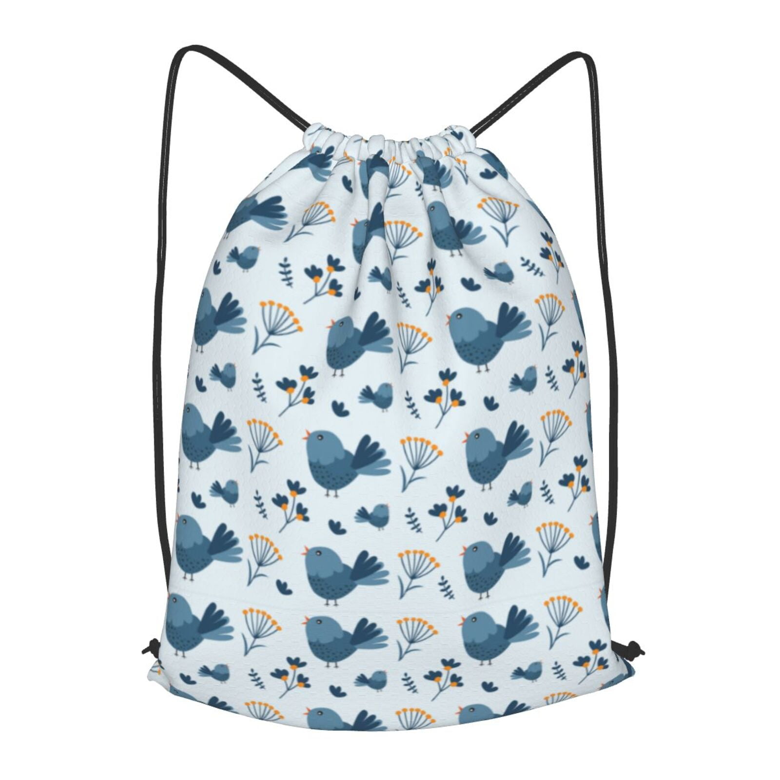 XMXT Waterproof Gym Bag, Blue Birds Leaf Background Drawstring Backpack ...