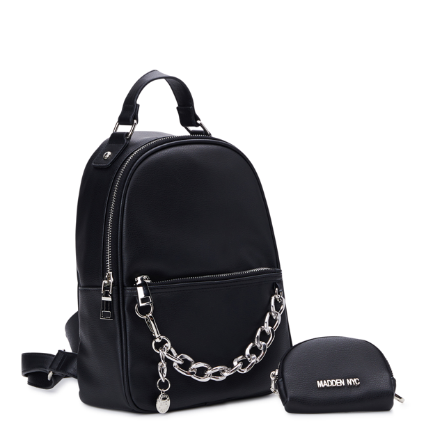 Madden NYC Women's Chain Accent Backpack with Removable Pouch Black ...