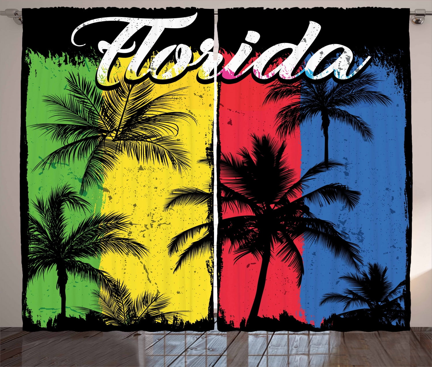 Florida Curtains 2 Panels Set, Vertical Vibrant Color Bands with ...