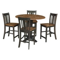 42" Solid Wood Dual Drop Leaf Pedestal Dining Table with 4 Slat Back ...