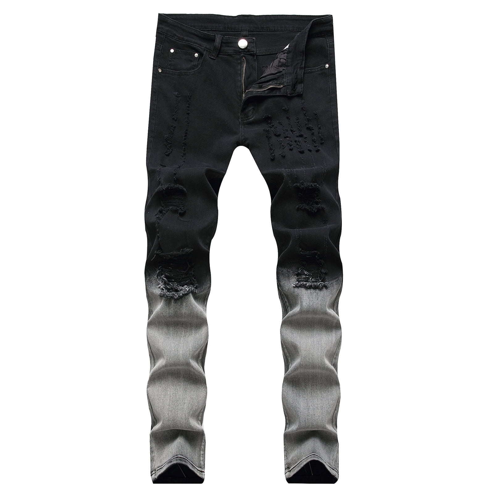 Men's Ripped Denim Pants Distressed Straight Stretch Skinny Slim Fit ...
