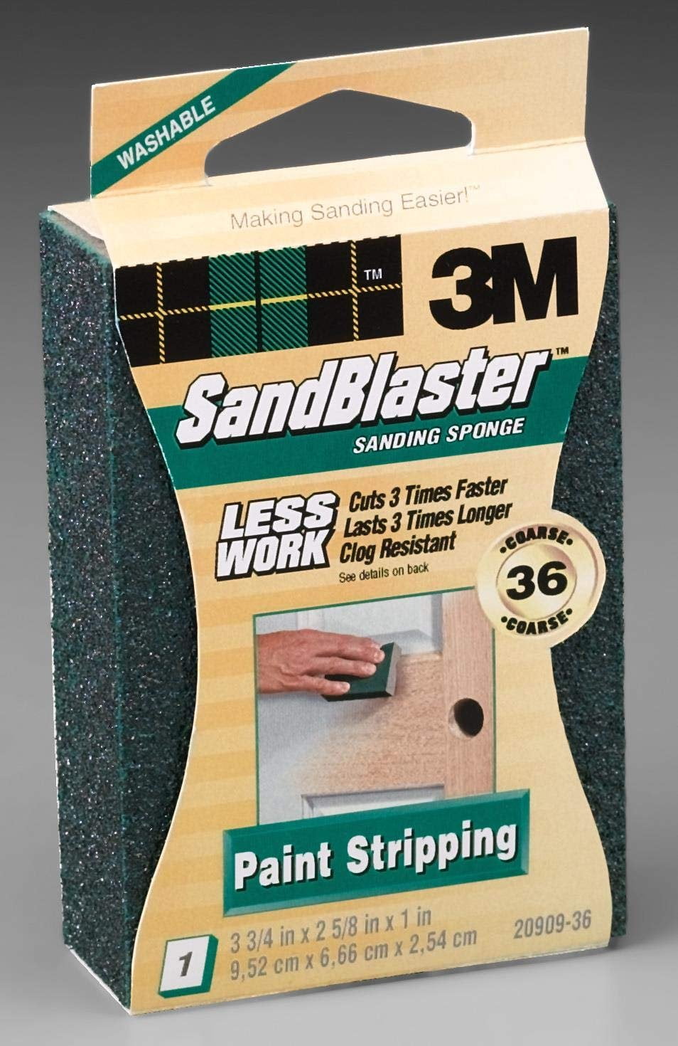 3M 20909-36 36 Grit Sandblaster Paint Stripping Sanding Sponge Block ...