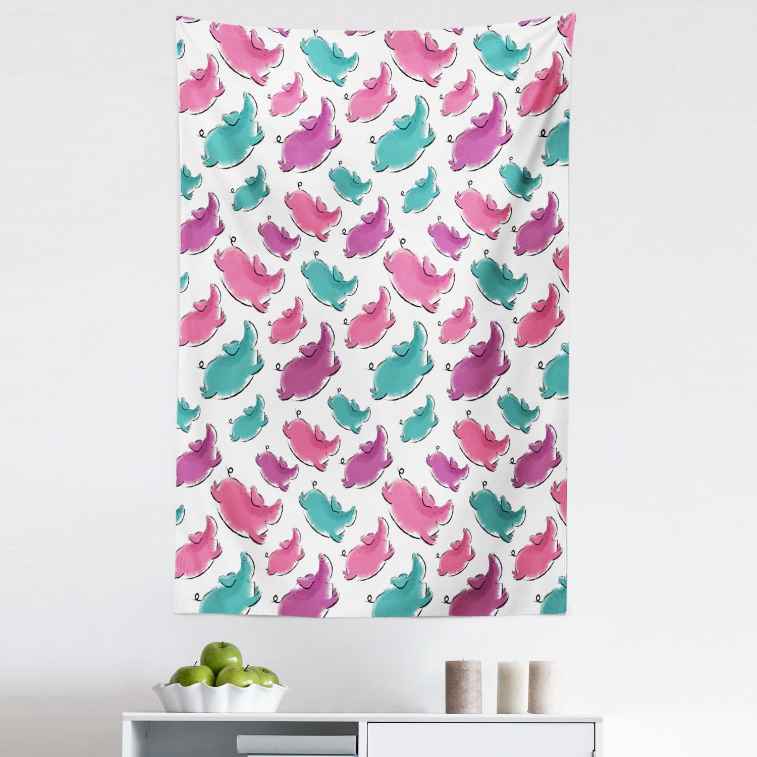 Pig Tapestry, Illustration of Hand Drawn Watercolor Style Silhouettes ...