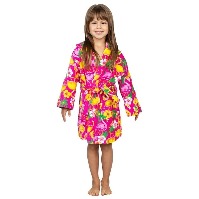 Komar Kids Girls Robe Cotton Bathrobe Fun Print Cover Up, Pink, Size: 3 ...