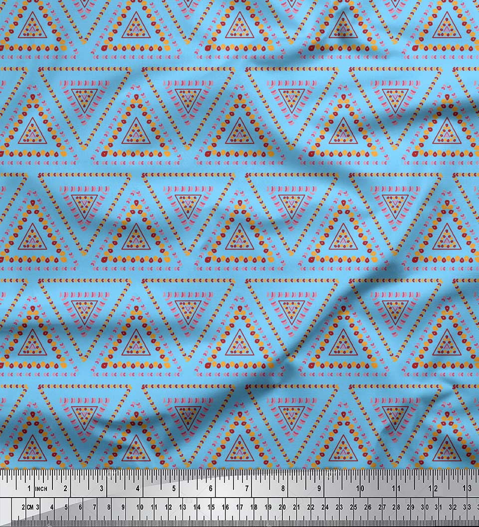 Soimoi Blue Velvet Fabric Triangle Art Geometric Fabric Prints By Yard ...
