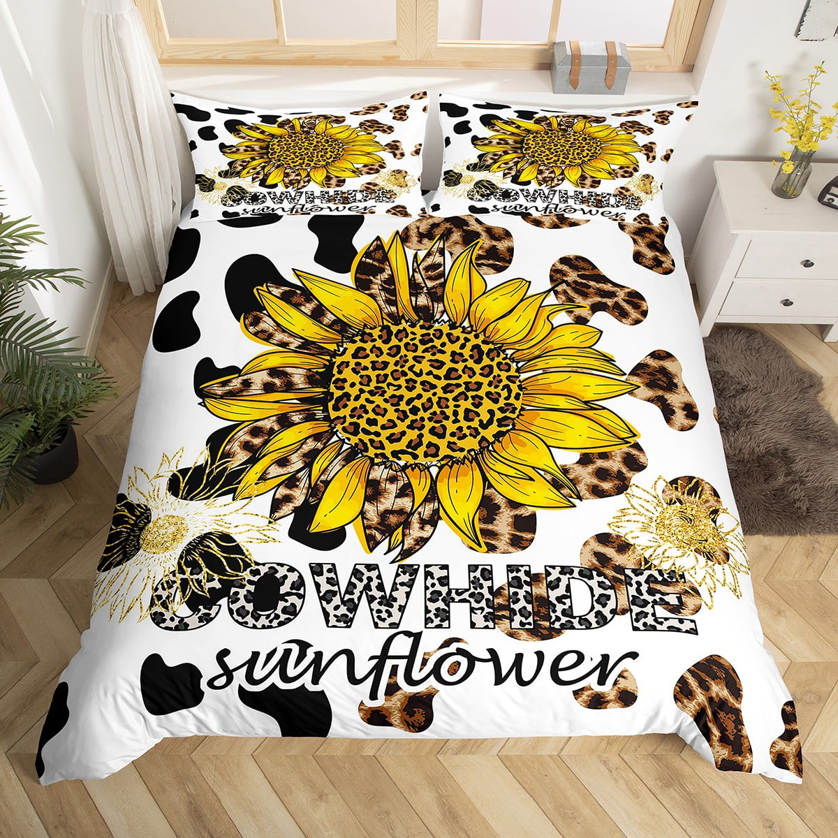 Cowhide Floral Bedding Set Twin Kids Leopard Print Duvet Cover Boys ...