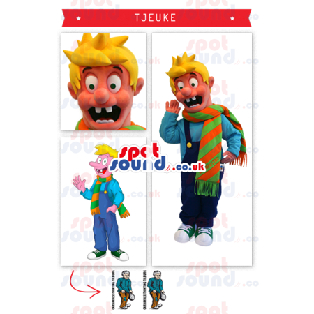Blond Boy SPOTSOUND Mascot Wearing A Colourful Scarf - Mascots-Mascots ...