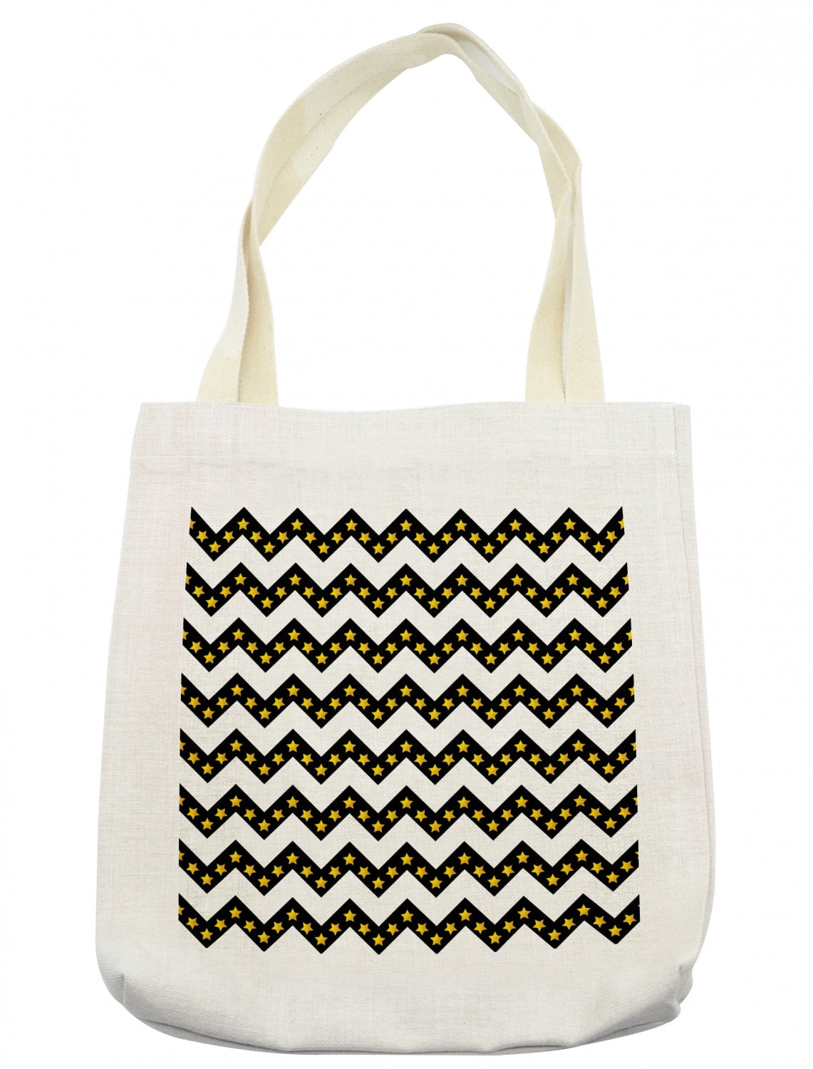Chevron Tote Bag, Black Zig Zag Chevron Pattern with Inner Stars ...