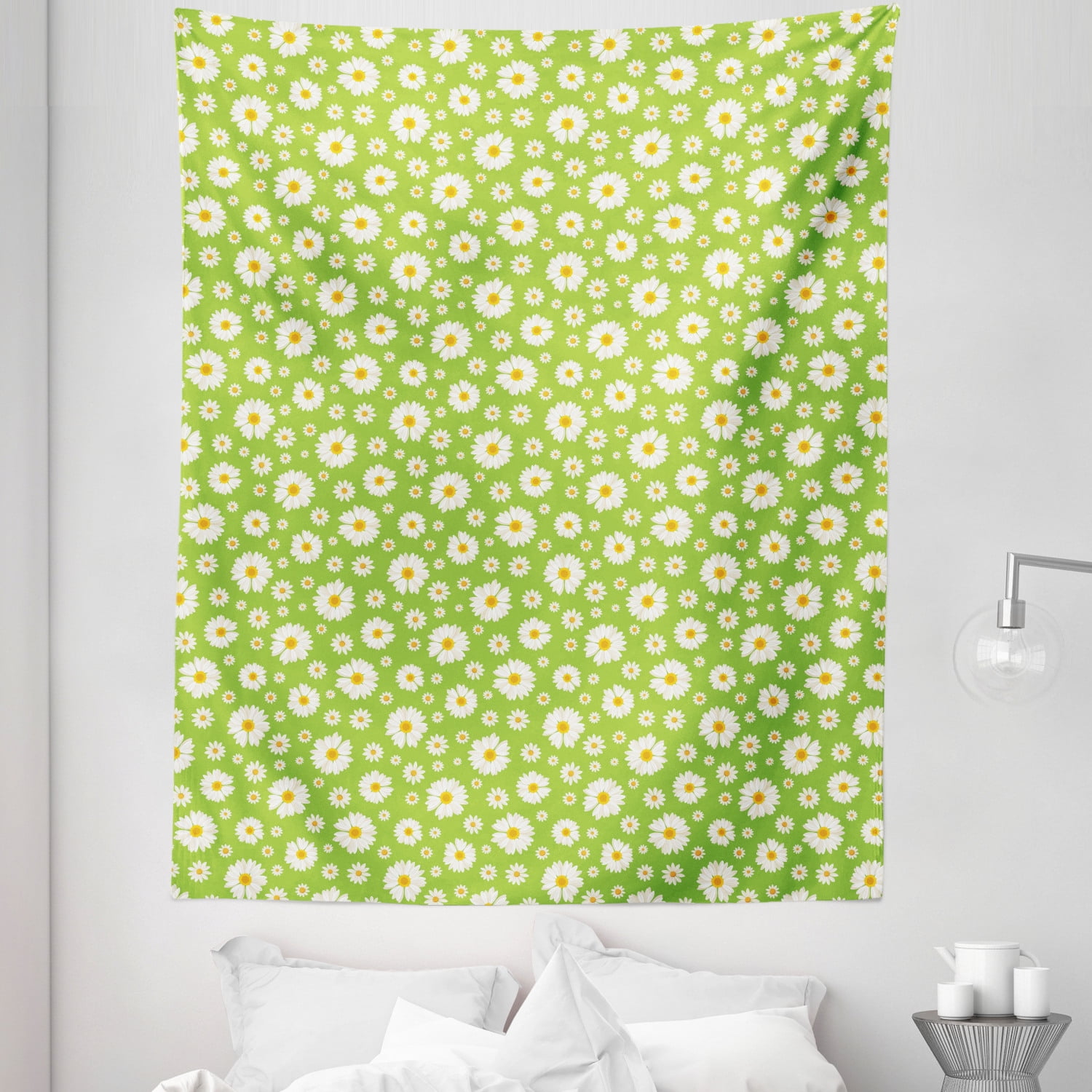 Daisy Tapestry, Chamomile Blossoms on Pale Green Background Natural ...