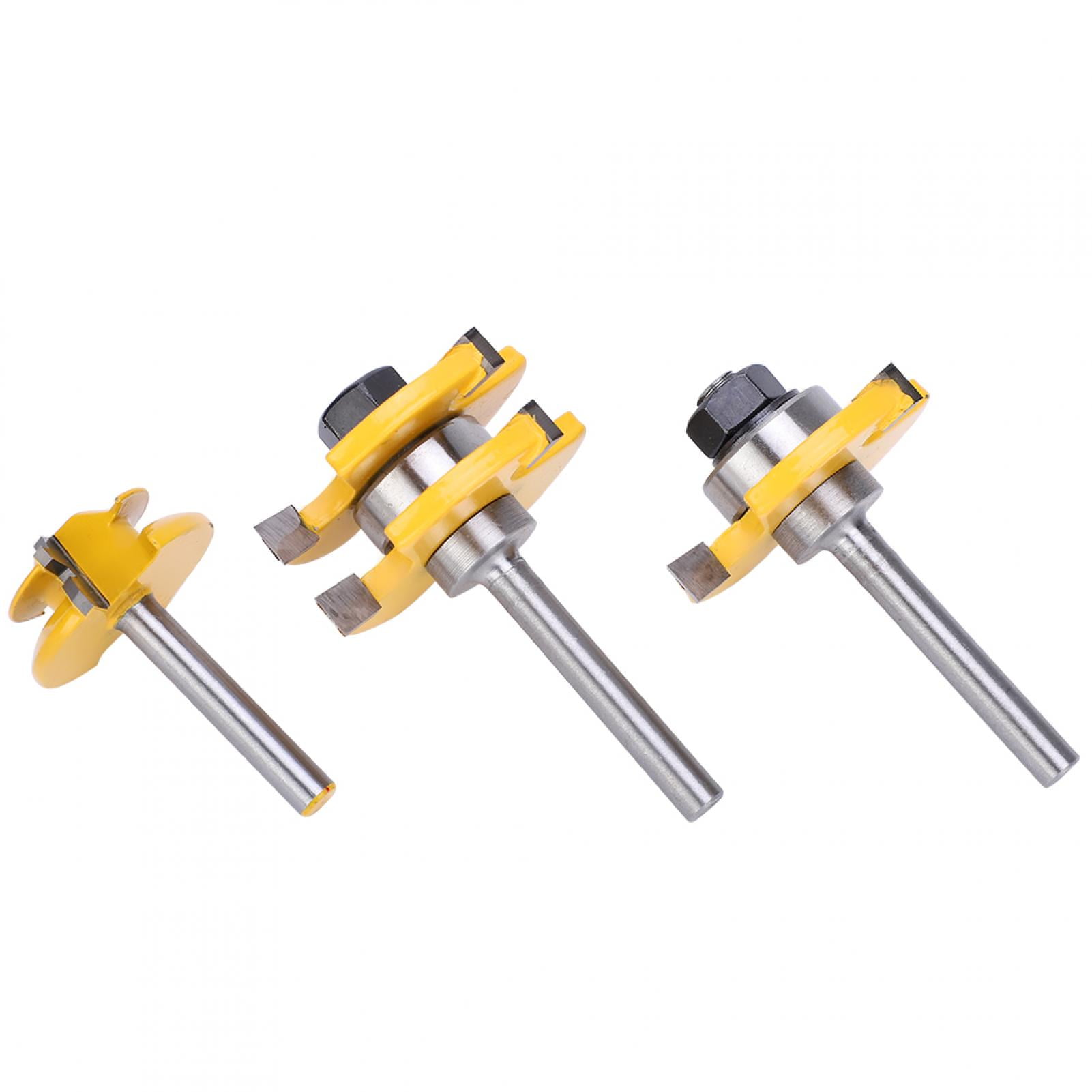 Spptty 3Pcs Stile Router Bit Set 45° Router Bit + 3 Teeth T‑Shaped 1/4 ...