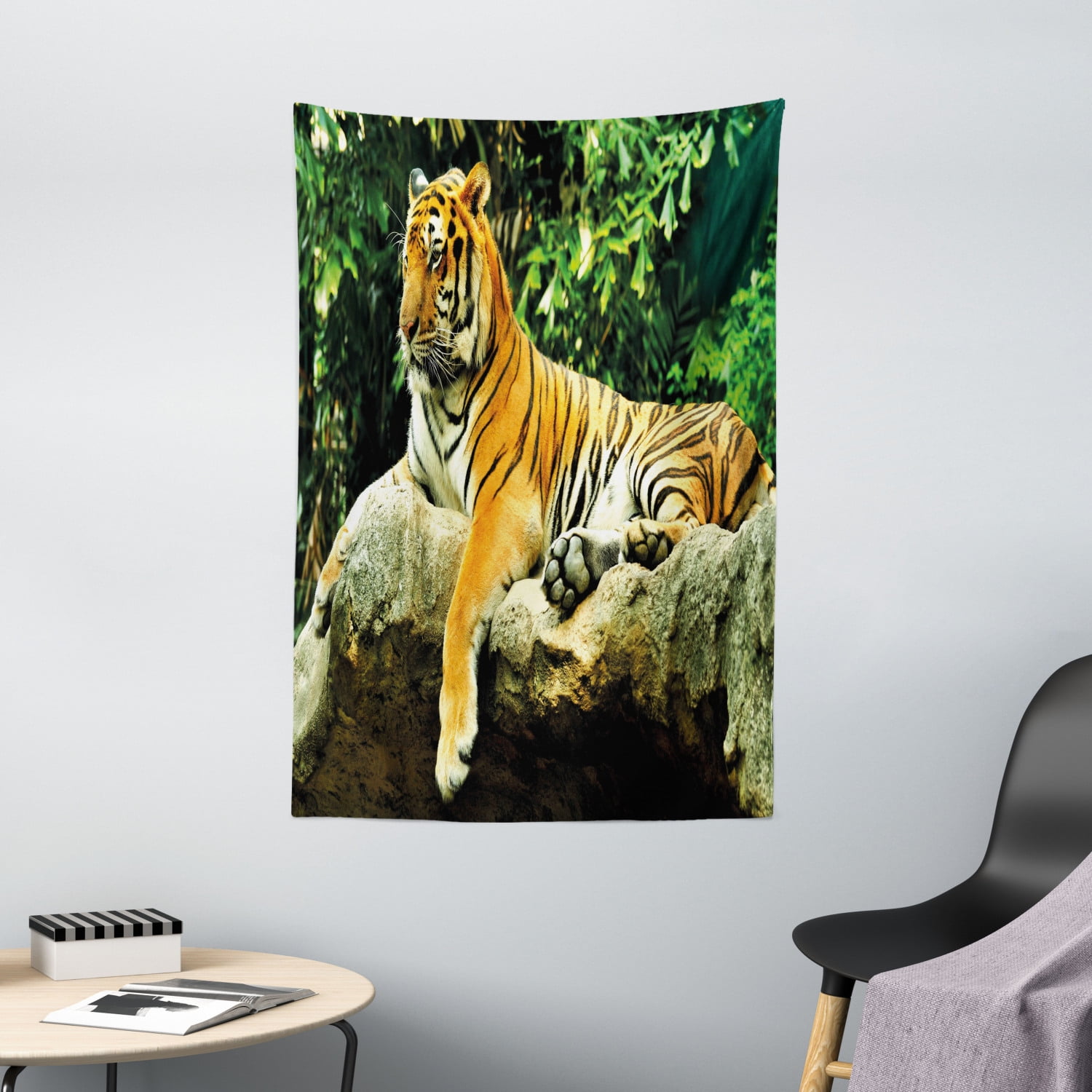 Tiger Tapestry, Resting Feline in the Forest on a Large Rock Sublime ...