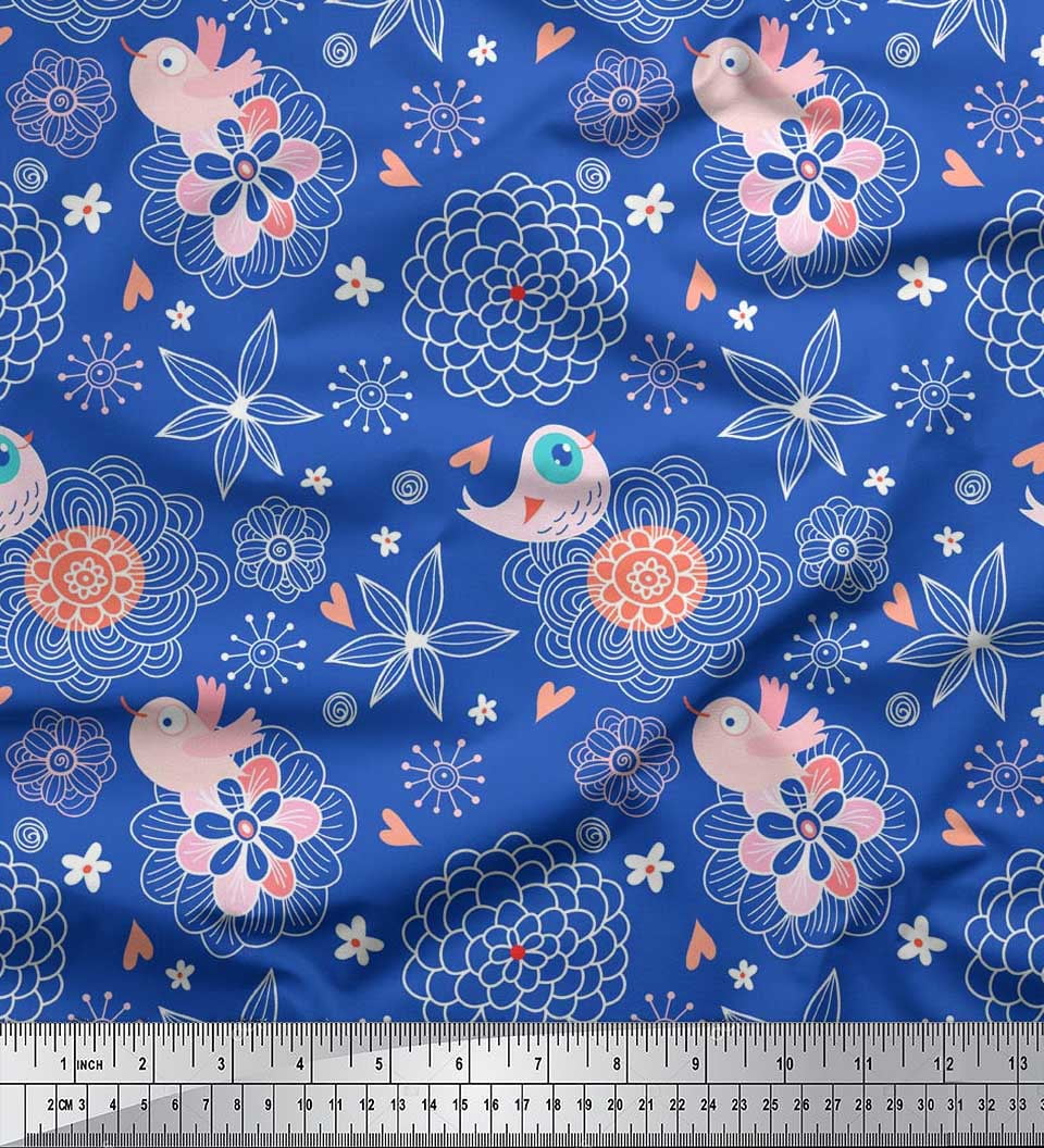 Soimoi Cotton Poplin Fabric Heart,Floral & Bird Kids Print Fabric by ...