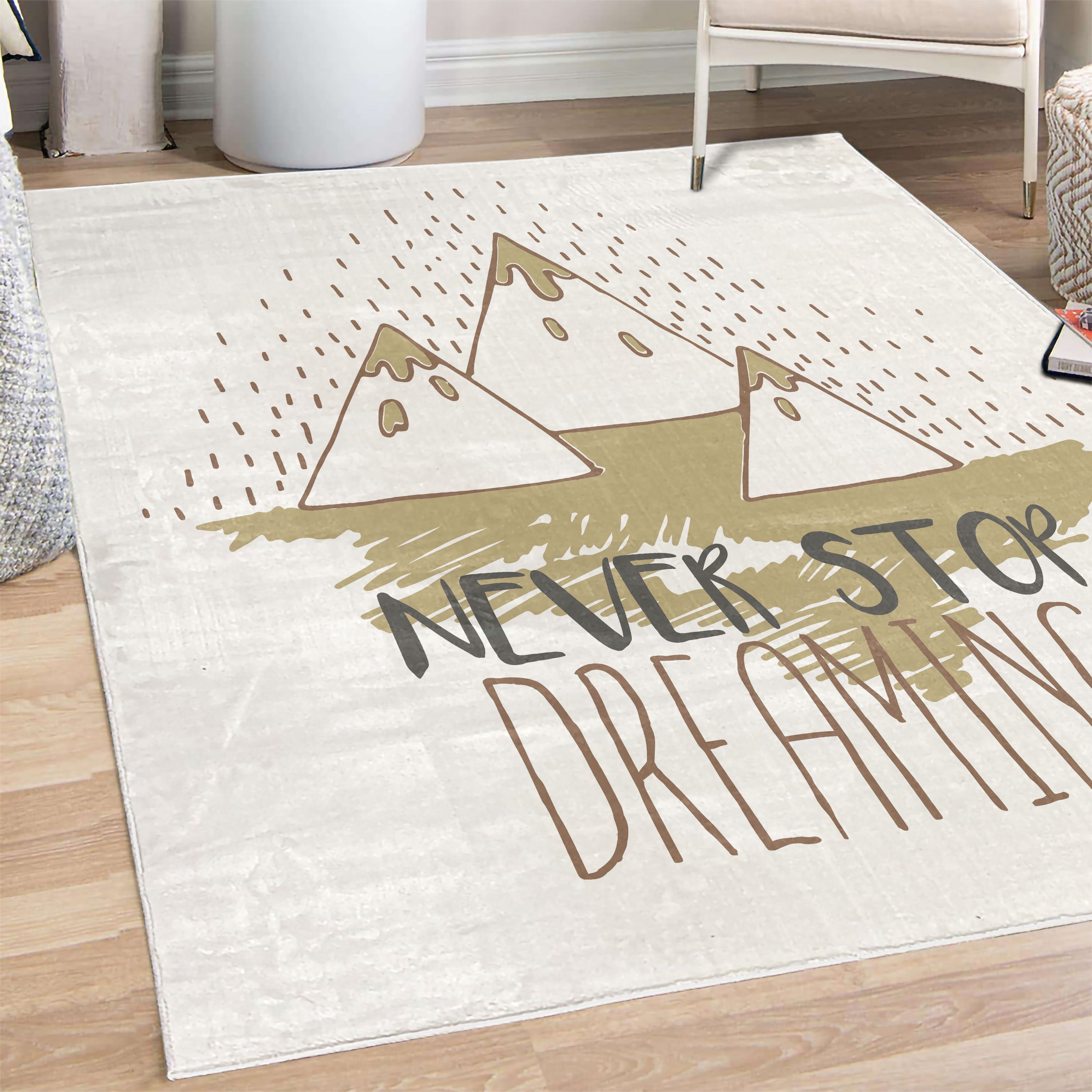 Saying Decorative Rug, Mountain Peaks and Never Stop Dreaming Goals ...