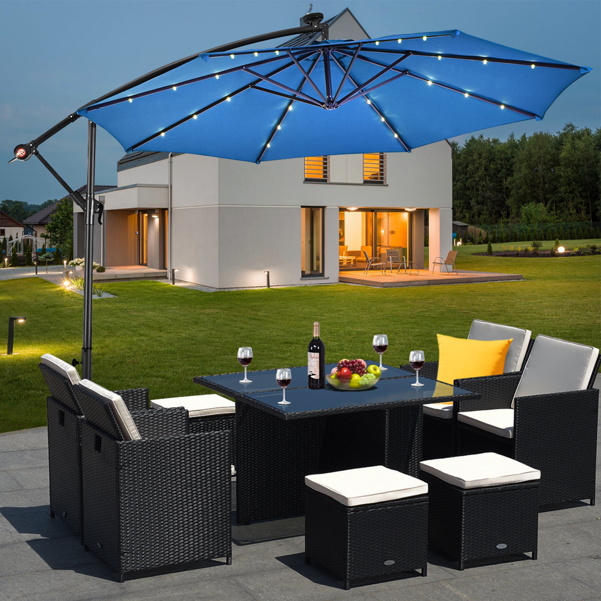 Gymax 10ft Patio Solar Led Outdoor Offset Hanging Umbrella W 24 Lights