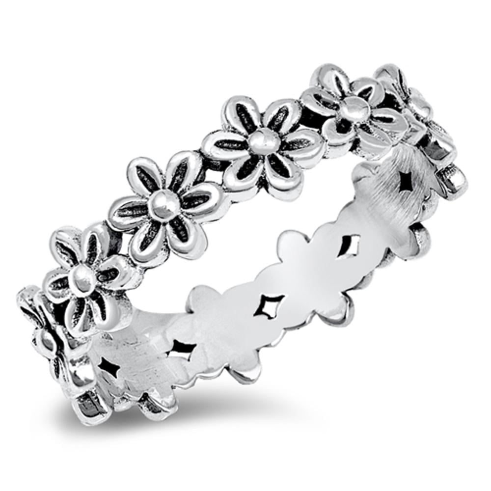 Plumeria Flower Eternity Promise Ring .925 Sterling Silver Daisy Band ...