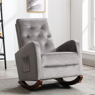 MoDRN Glam Velvet Rocking Chair with Lumbar Pillow, Charcoal Grey/Satin ...