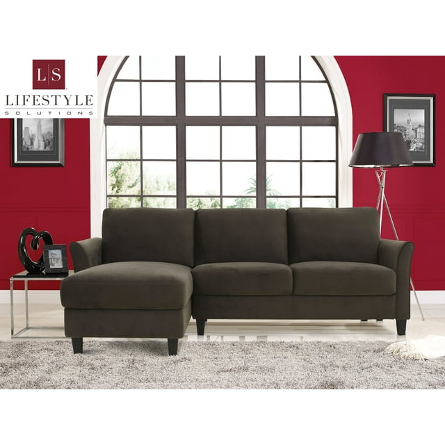 Lifestyle Solutions Alexa Sectional Sofa with Curved Arms, Coffee Brown ...
