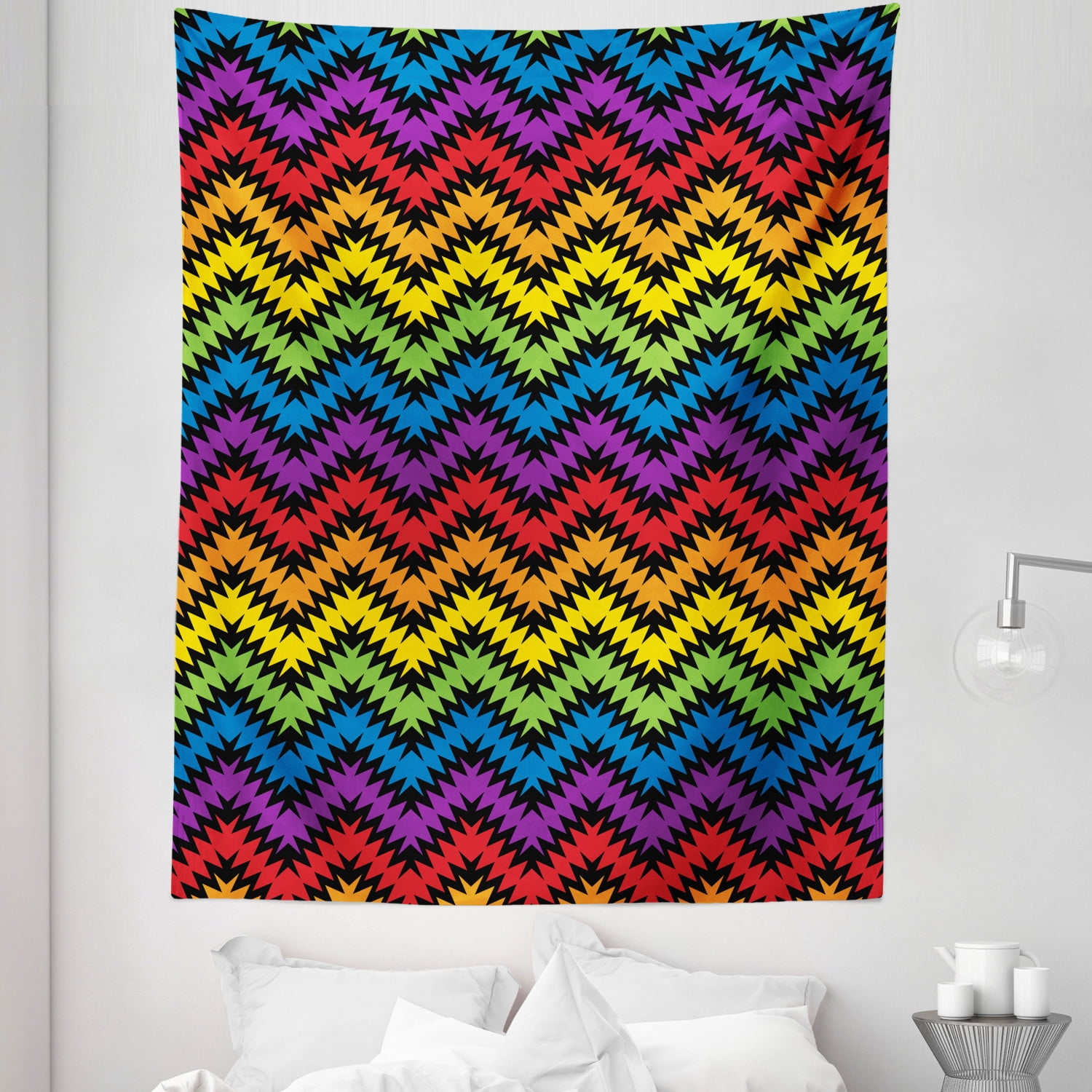 Chevron Tapestry, Jagged and Spiked Zigzag Pattern with Vibrant Rainbow ...