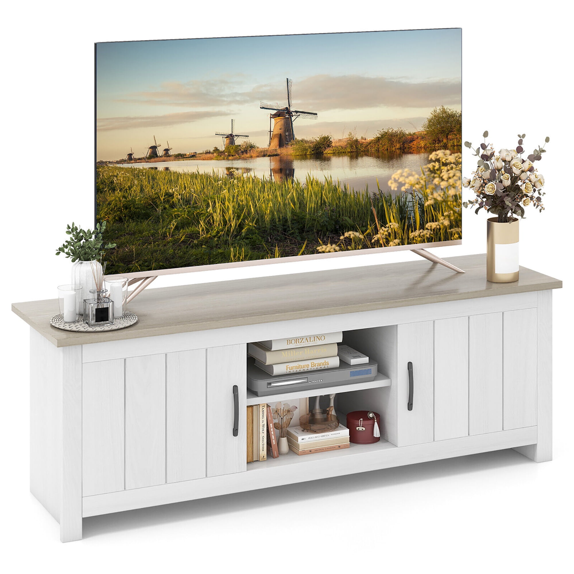 Click here for Gymax Farmhouse Tv Stand For Tvs Up To 65 Media Co... prices