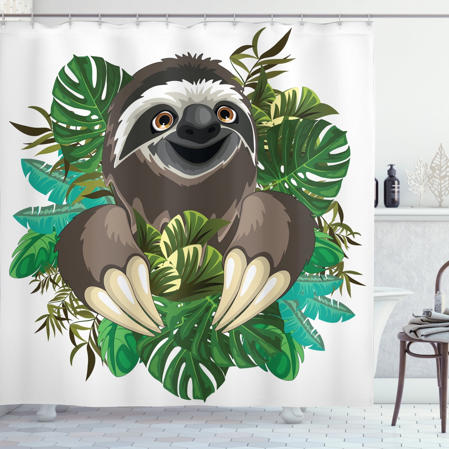 Ambesonne Sloth Shower Curtain, Cartoon Mammal Jungle, 69"Wx75"L ...