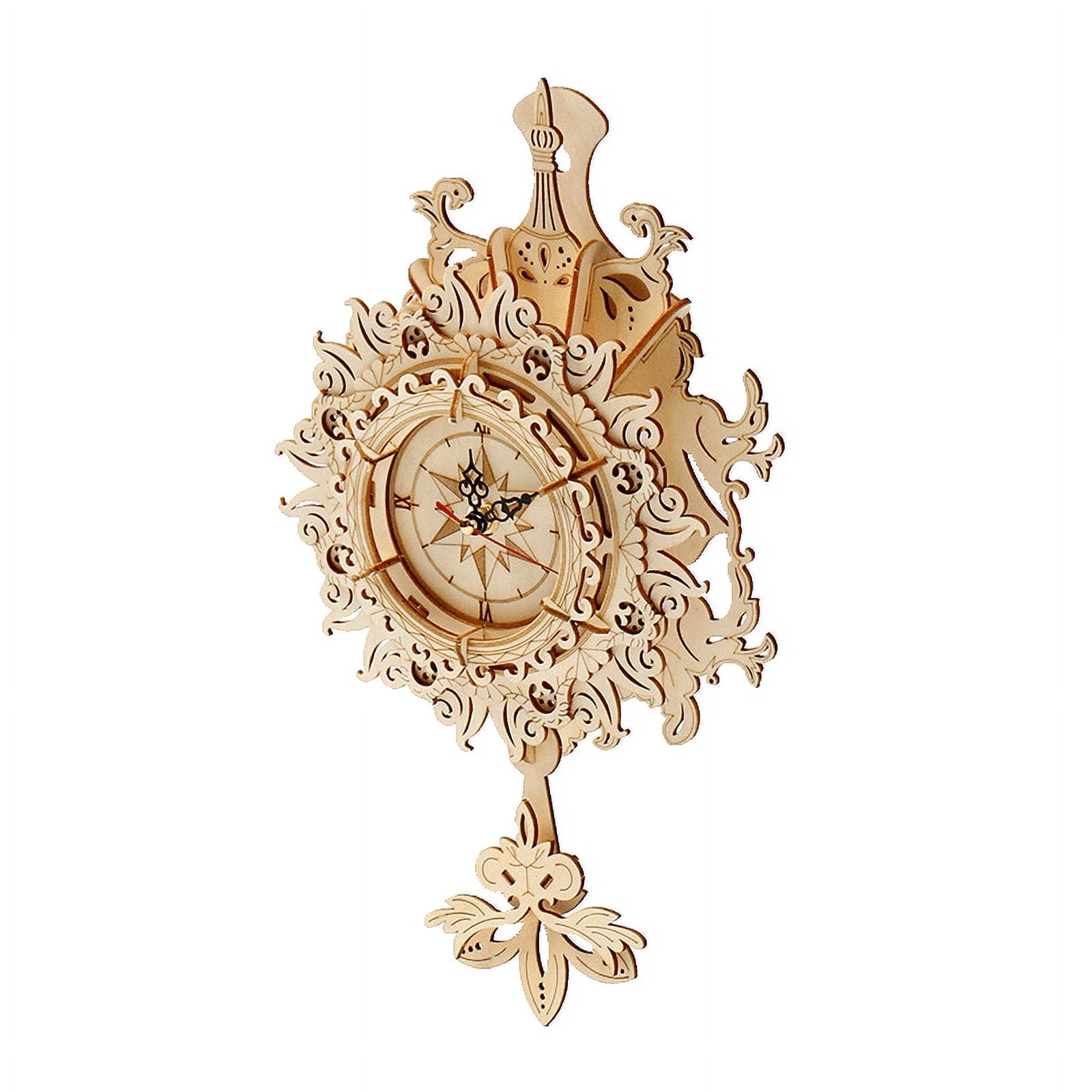 3D Wooden Puzzle Vintage Wall Clock Model 12"-DIY 36 Pieces Mechanical ...