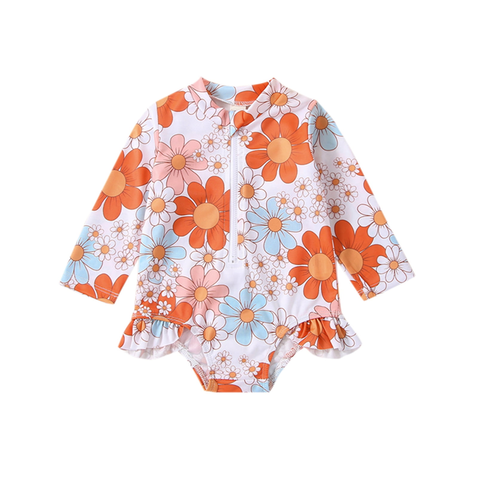 Kids Girls Rompers Swimsuits Flower Print Long Sleeve Rash Guard ...