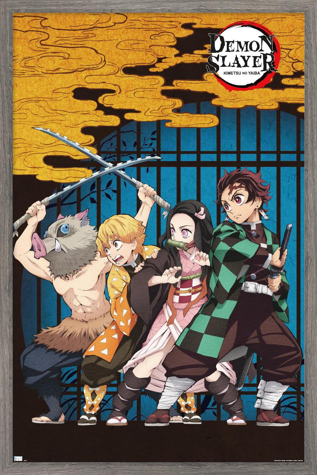 Demon Slayer - Group Art Wall Poster, 14.725" x 22.375" Framed ...
