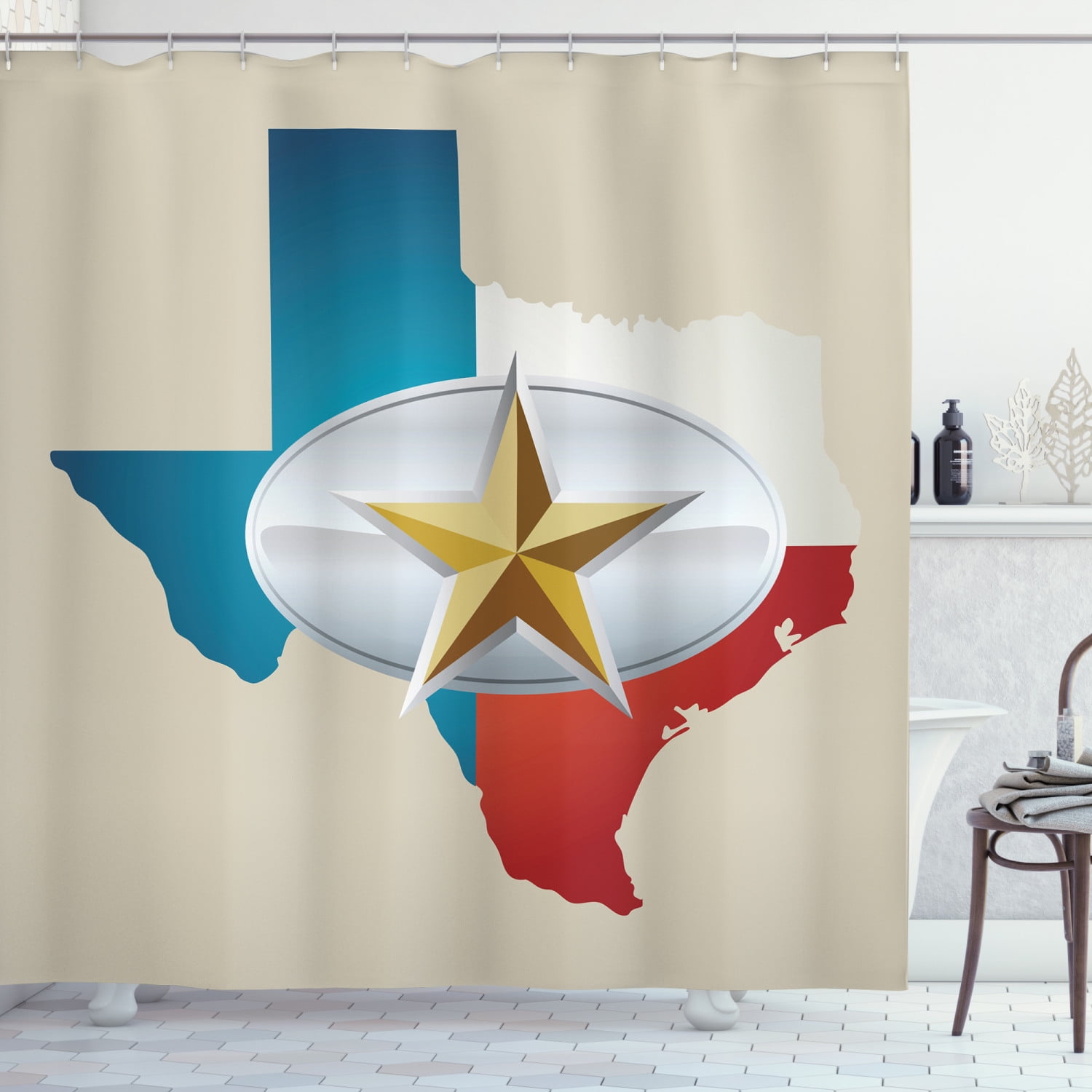Texas Star Shower Curtain, Cowboy Belt Buckle Star Design with Texas ...