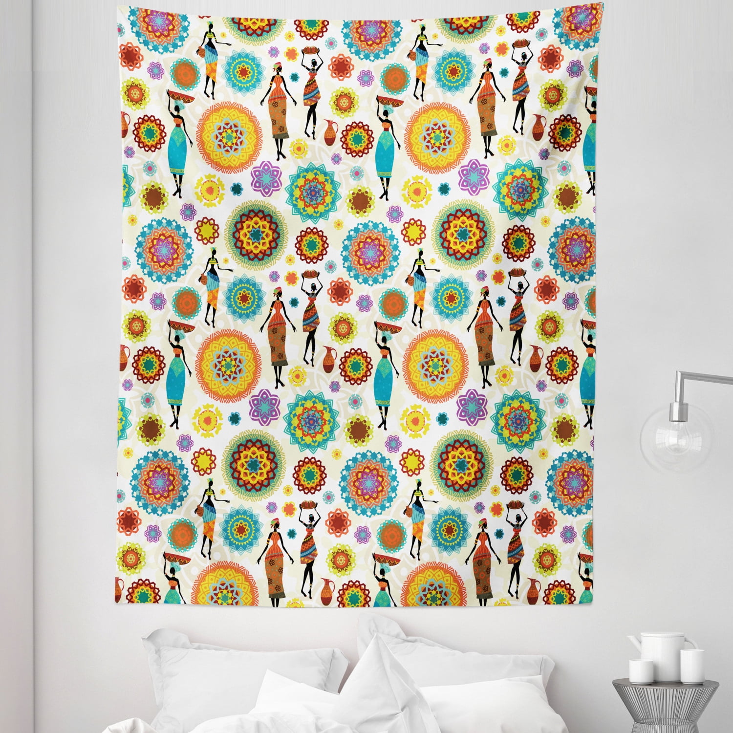 African Woman Tapestry, Ethnic Floral Patterns Indigenous Female ...
