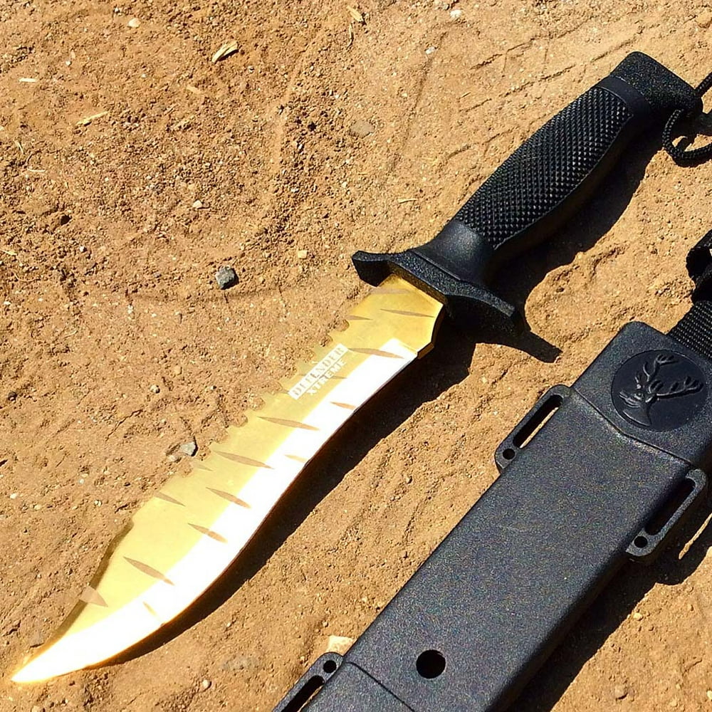Defender Xtreme Gold 12" Hunting Knife with Sheath Stainless 3CR13 ...