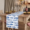 Blue Fish Scale Burlap Cotton Table Runner 13x48 Inches Long, Coastal ...