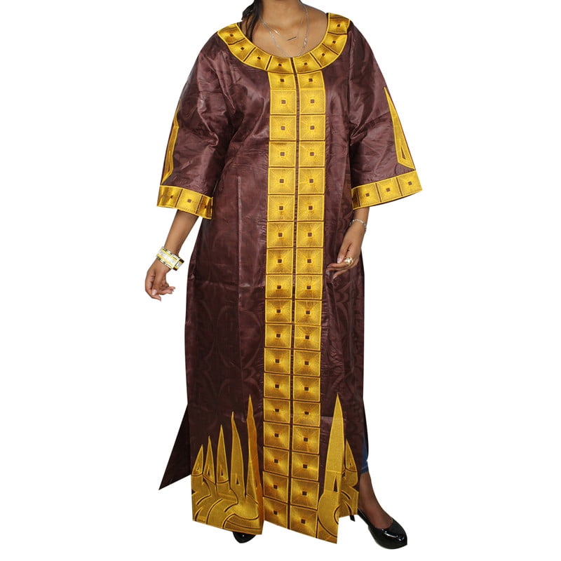 African Dresses for Women Elegant 3/4 Sleeve Full Embroiery With Scarf ...
