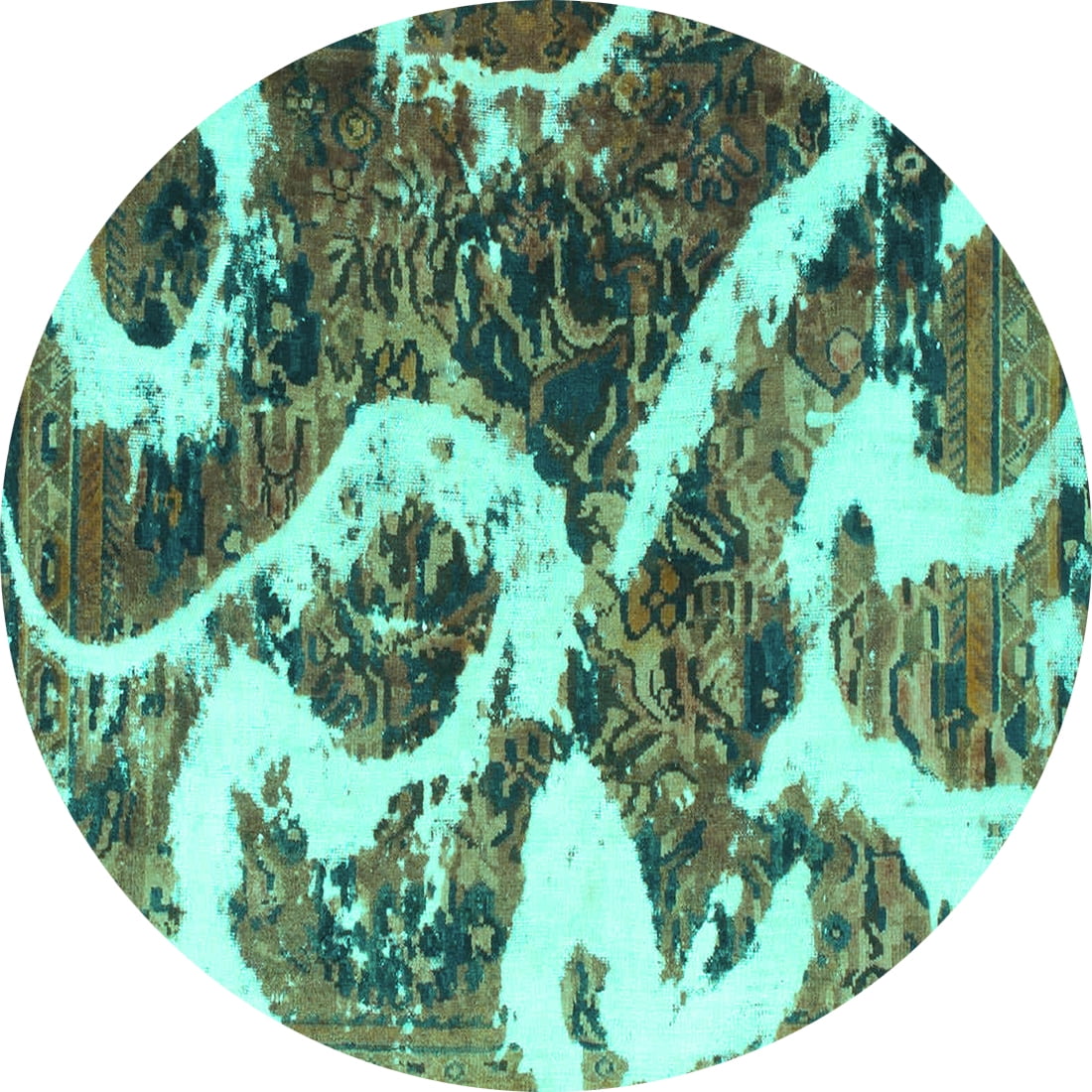 Ahgly Company Indoor Round Oriental Turquoise Blue Modern Area Rugs, 8 ...